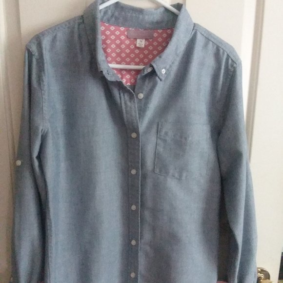 Harper | Tops | Harper Blue Cotton Shirt With Red And White Trim | Poshmark